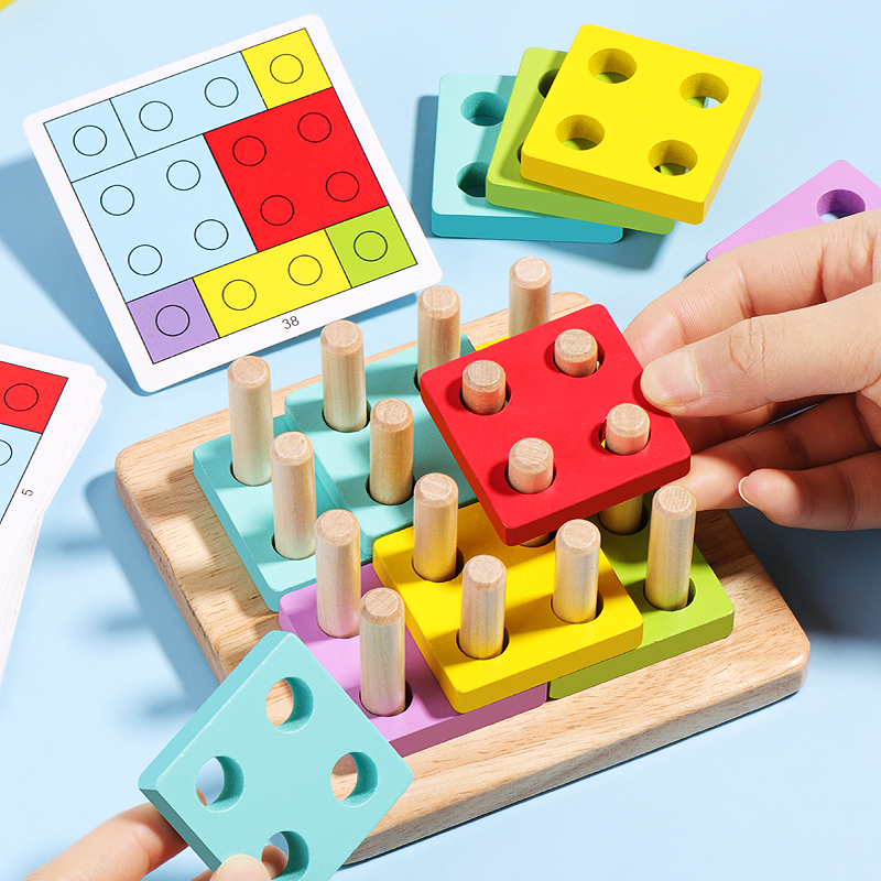 Montessori Geometric Shape Matching Insert Building Blocks Four-Five ...