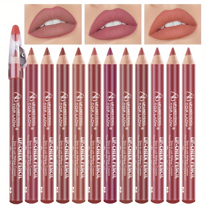 12 Colors Lipstick Lip Liner Thick Rod Pen Non-Fade Matte Lipstick Lip ...
