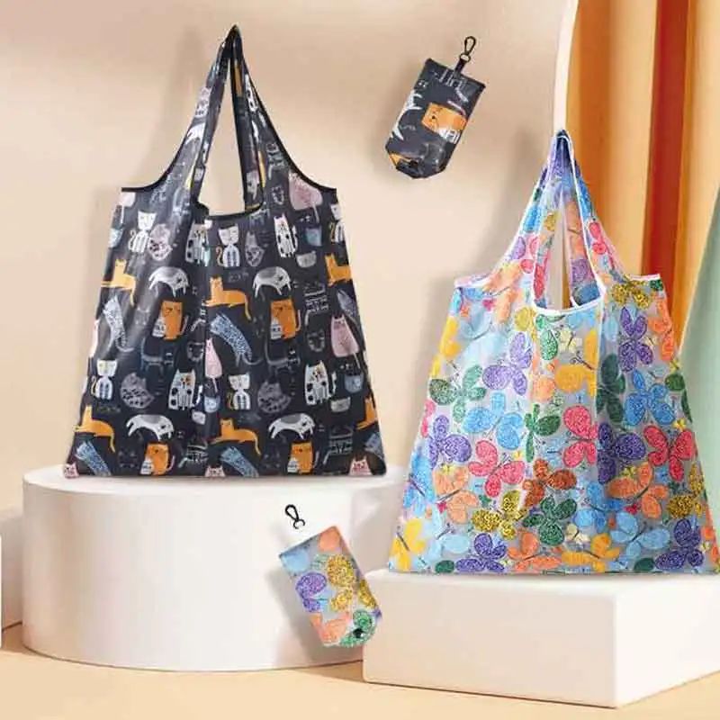 1pc Lightweight Foldable Grocery Bag Floral Print Reusable Shopping Bag ...