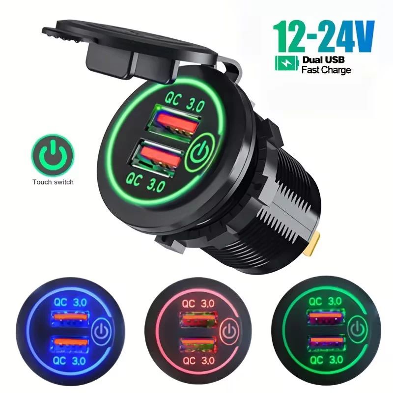 12V/24V Quick Charge Dual USB Ports Car Charger Waterpoof Fast Charging ...
