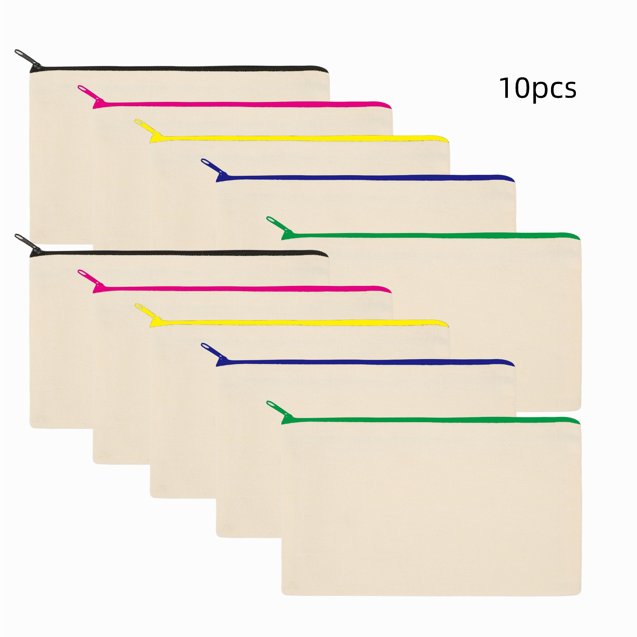 10PCS Color Canvas Zipper Bags Multifunctional Blank DIY Craft Pouches ...