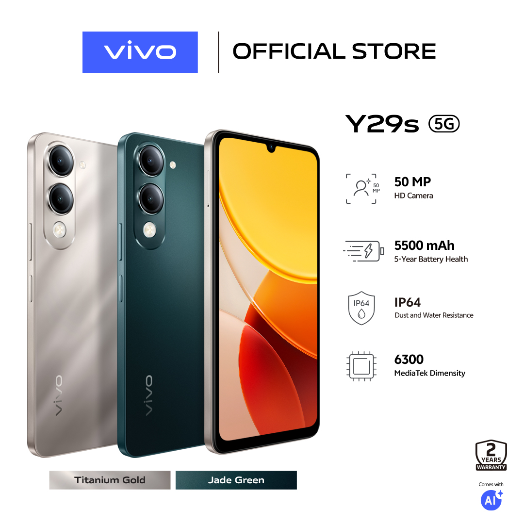 vivo Y29s 5G 8GB+8GB Extended RAM +256GB | 5500mAh | Dimensity 6300 | 50MP Camera | 2 Years ...