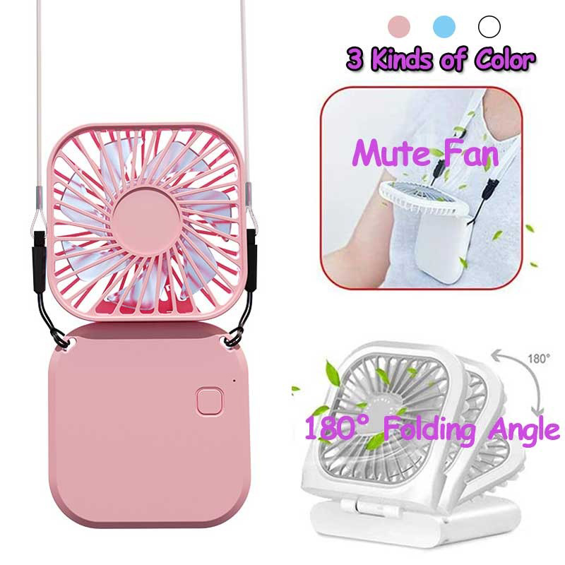 FOLDABLE MINI HANGING NECK FAN, USB RECHARGEABLE MINI FAN 3 LEVEL SPEED ...