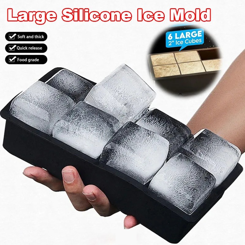 4/6/8 Grids Big Ice Cube Mold - Silicone Pudding Ice Tray - Large ...