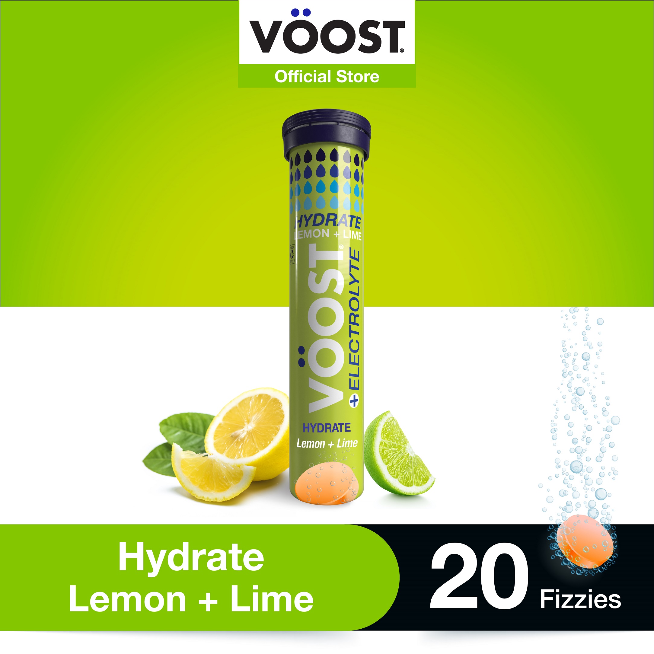 VOOST Hydrate Lemon+Lime Effervescent Electrolyte Supplement 20 tabs to ...