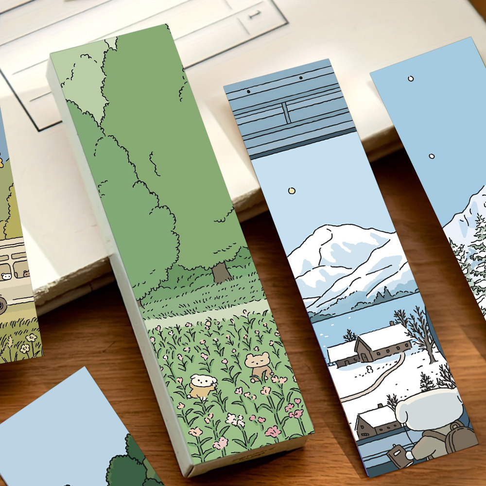 1 pack/30pcs animated landscape bookmarks, paper multifunctional r ...