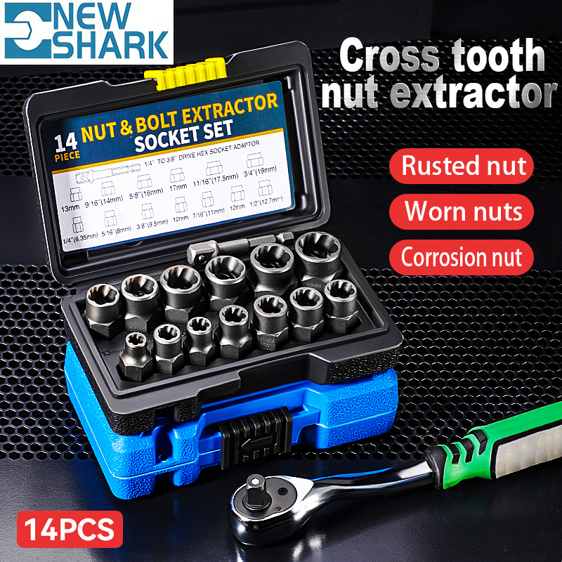 14Pcs Nut & Bolt Extractor Socket Set, Nut Remover Set Stripped Lug Nut Remover with 1/4-inch ...