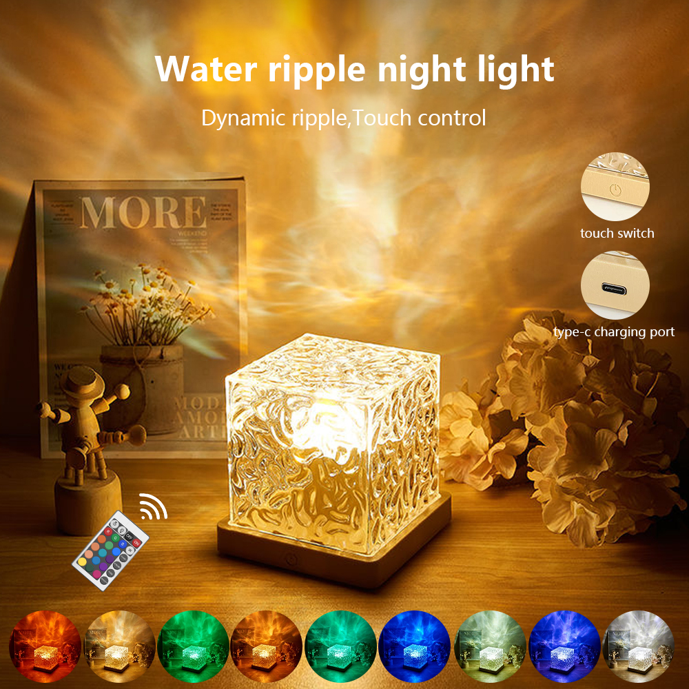 LED Water ripple square atmosphere light Night Lamp 3D Night Light USB ...