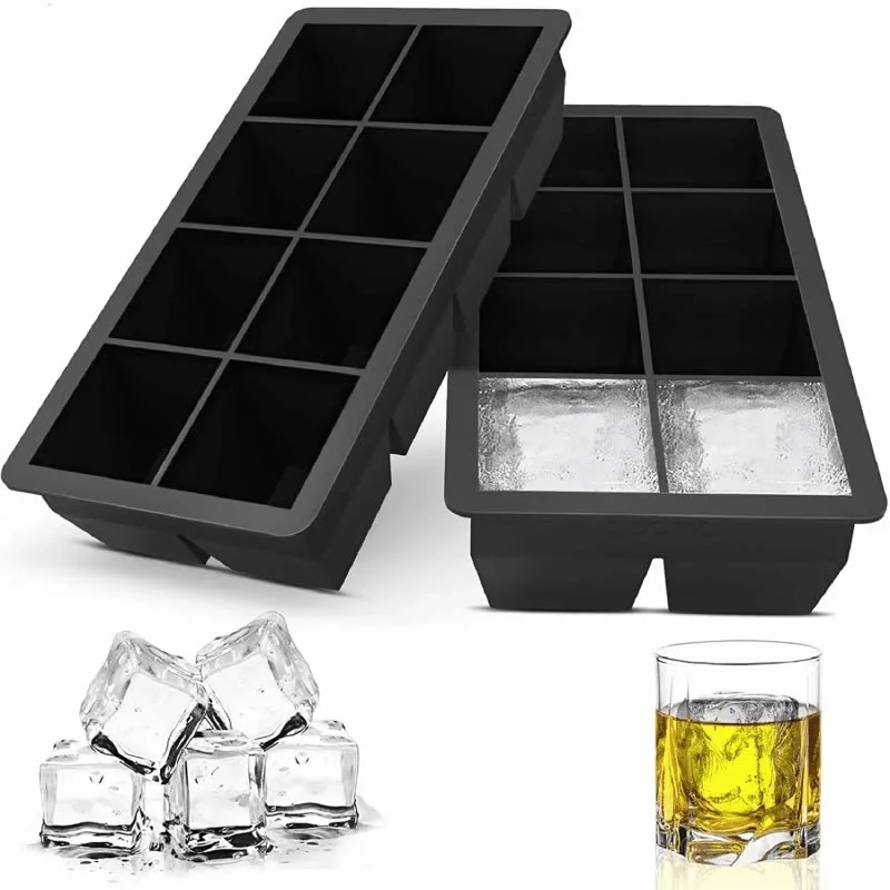 4/6/8 Grids Big Ice Cube Mold - Silicone Pudding Ice Tray - Large ...