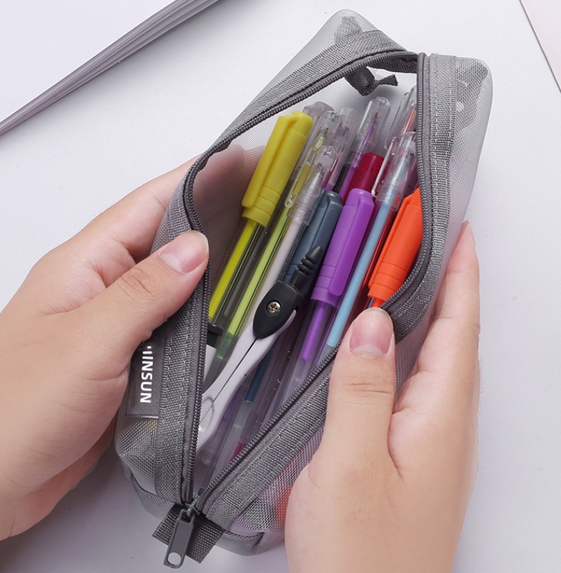 Stereoscopic simple transparent mesh pencil bag Student stationery bag ...