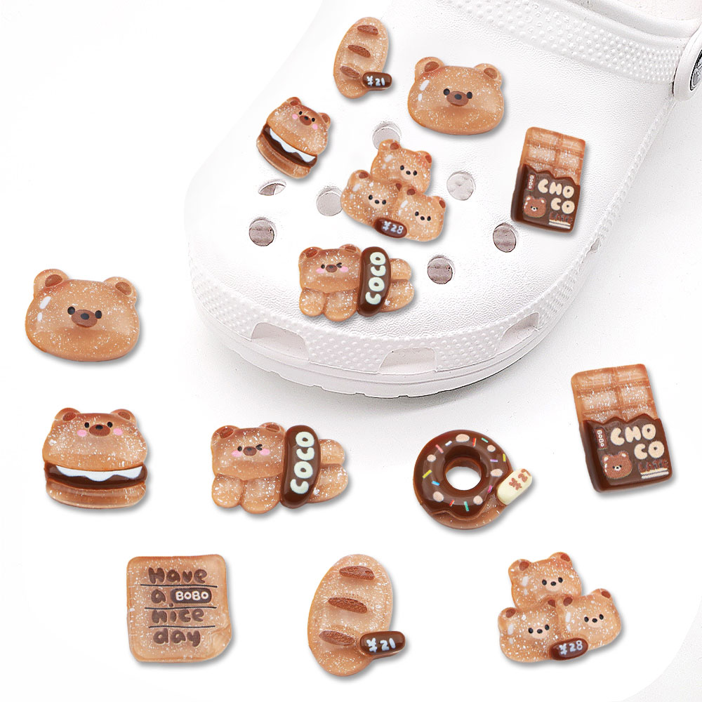 Coffee color cute bear cookie design series Jibbitz charm accessories ...