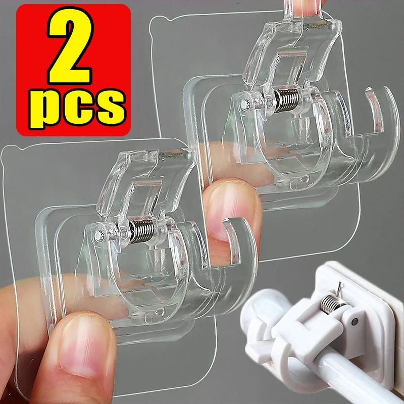 2 Pcs Self Adhesive Rail Hooks - Nail-Free Curtain Clamp Rods Clips ...
