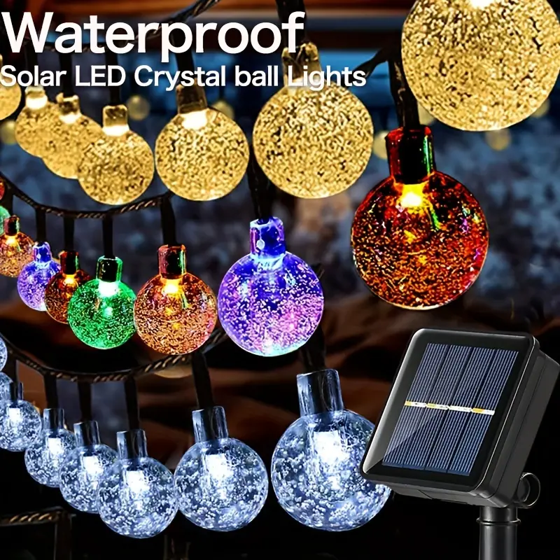 Led Solar 5.2m String Lights Crystal Ball Fairy Lights Garland New Year ...
