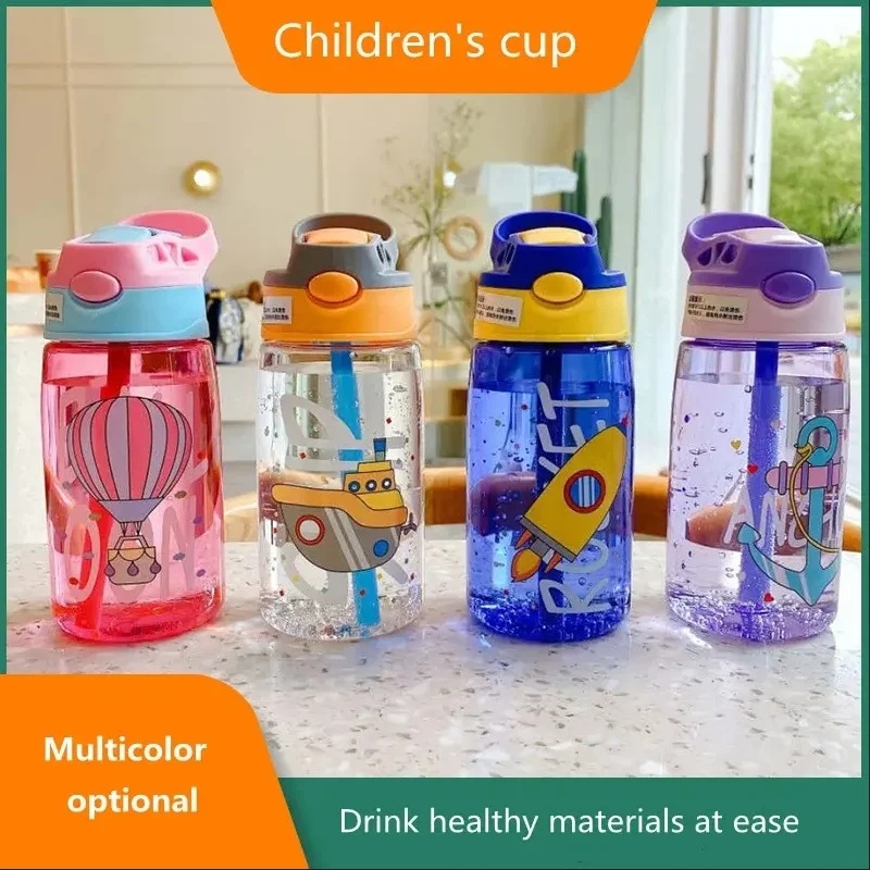 480ML Children's Plastic Water Cup, Straw Cup, Duckbill Portable ...
