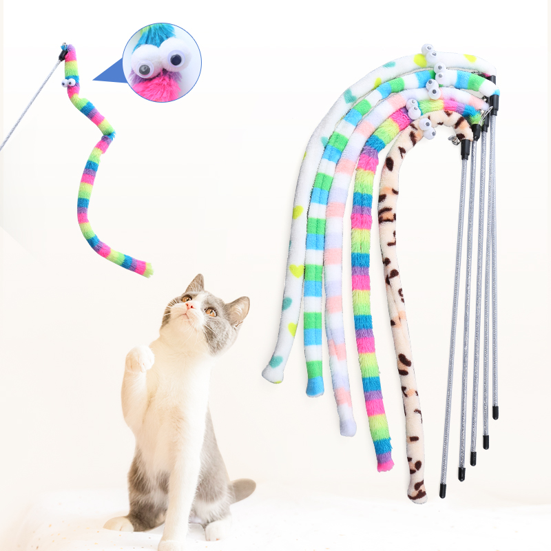 Cat Toy Rainbow Cute Big Eye Caterpillar Plush Cloth Strip Teasing Cat ...