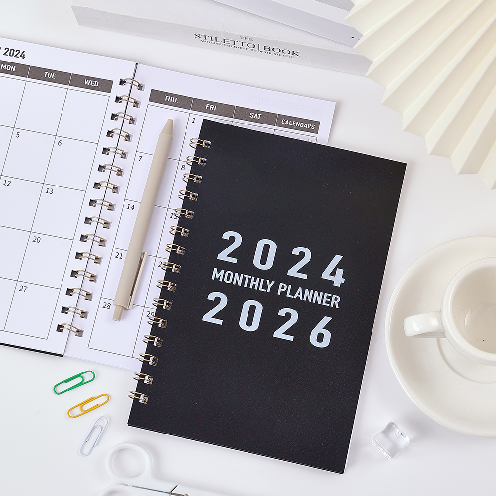 New 29-Sheet 2024-2026 Monthly Planner with Black PVC Waterproof Cover ...