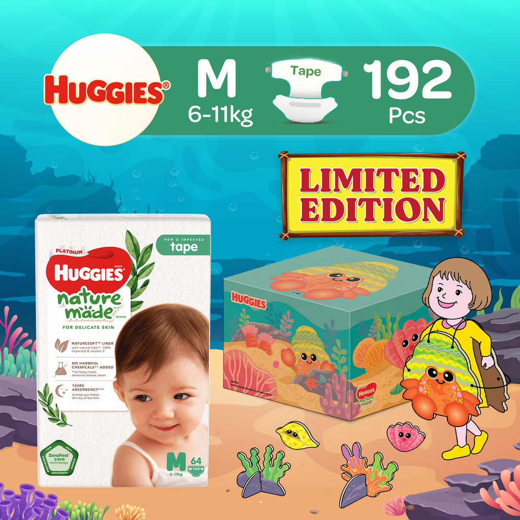 [1 Carton] Huggies Platinum Naturemade Happy Farm Playbox Tape Diapers ...
