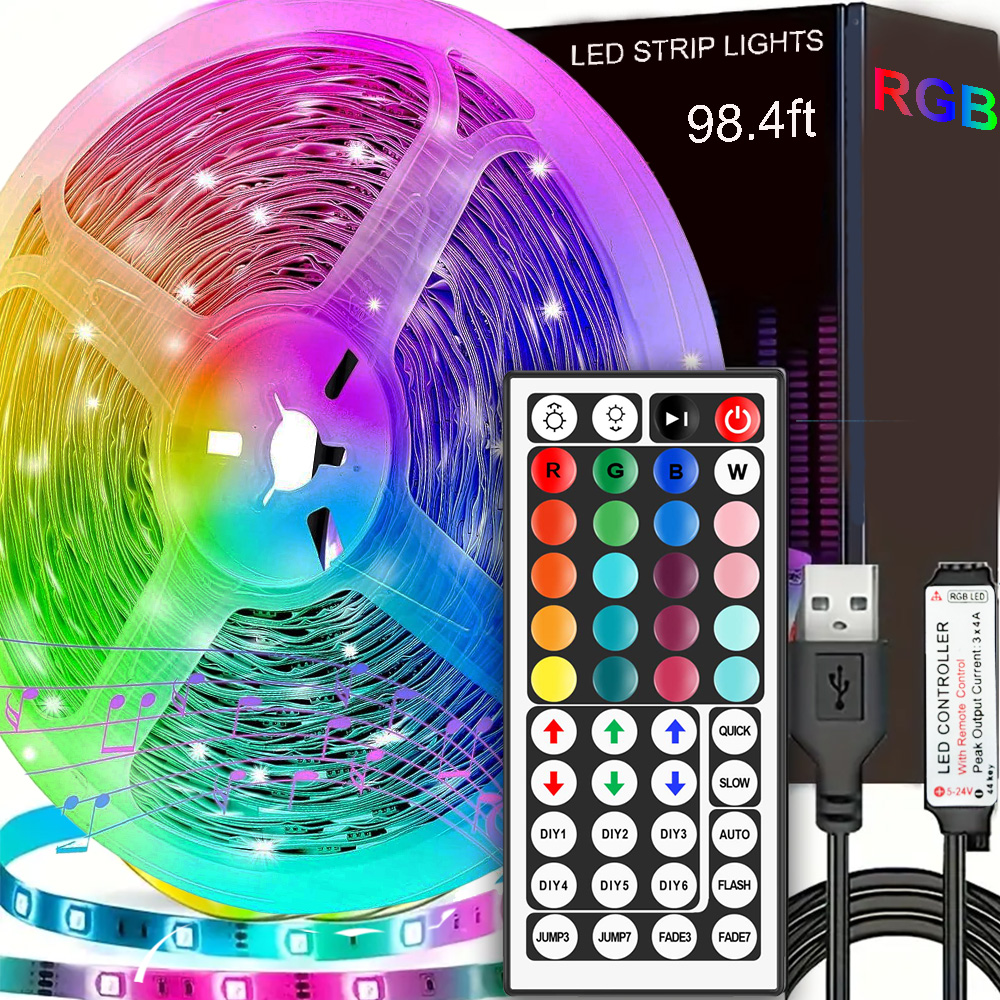 Smart RGB LED Light Strip with 44-key Remote Control for Home Interior ...