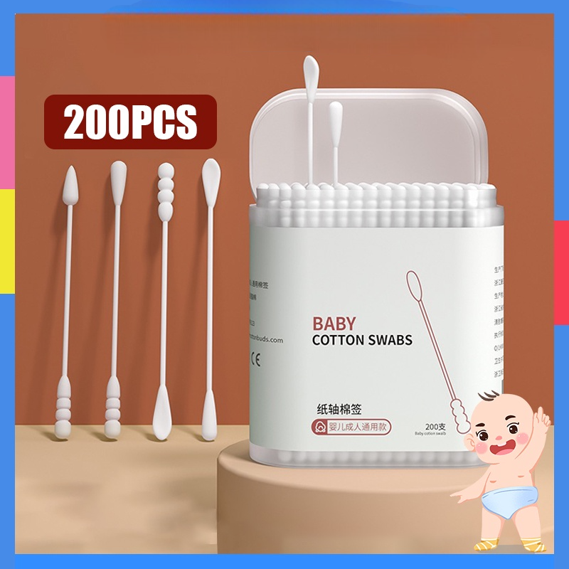 [Shopee Choice] 200Pcs Baby Cotton Buds Disposable Cotton Swabs Small ...