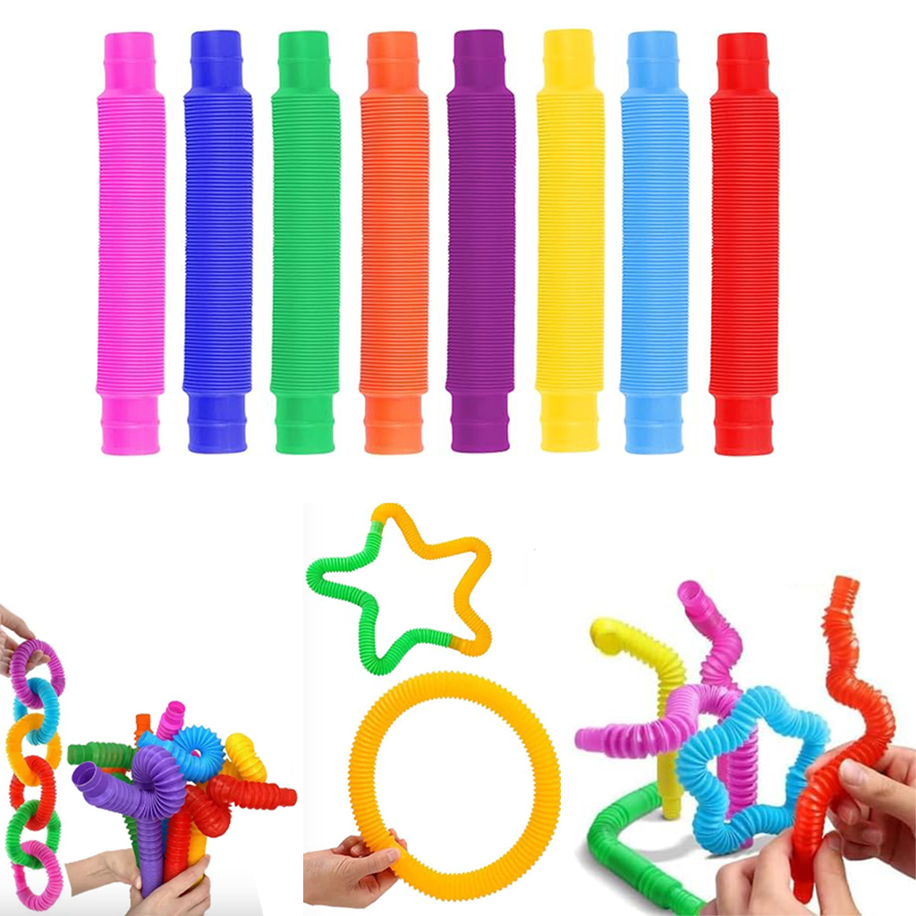8Pcs Colorful Pop Tube Rainbow Fidget Telescopic Tube Stress Relief ...