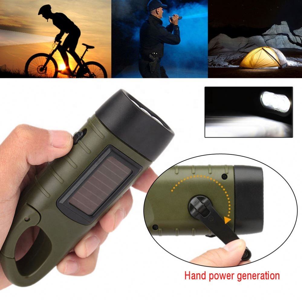 Solar Powered Flashlight Hand Crank Dynamo Rechargeable LED Lamp ...