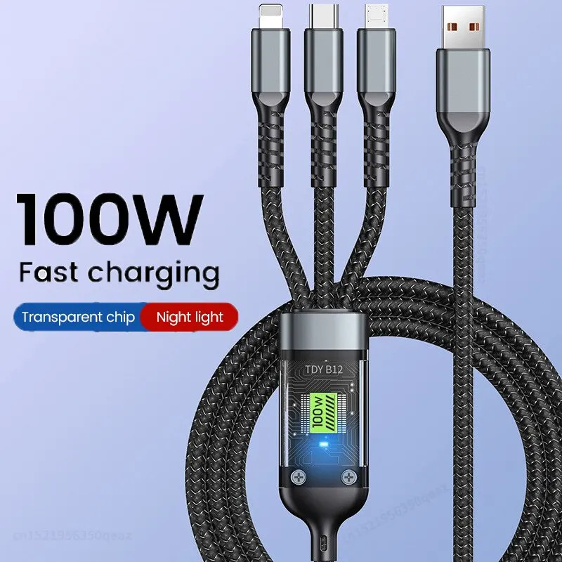 3 In 1 Usb 100w Cable For Fast Charging And Data Mini Usb Type C Micro Charge Cables | Shopee ...