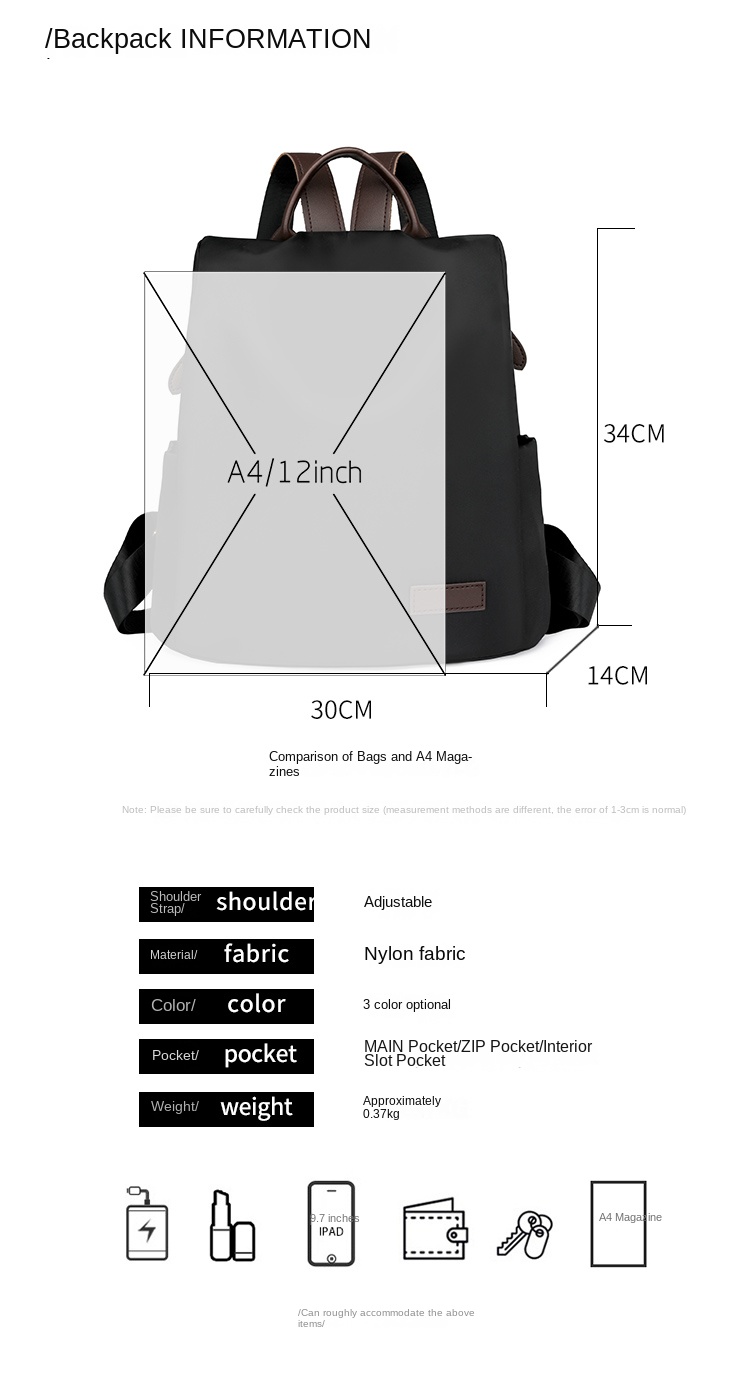 Anti-Theft Backpack Women's Fashion Oxford Cloth Single Shoulder Women ...
