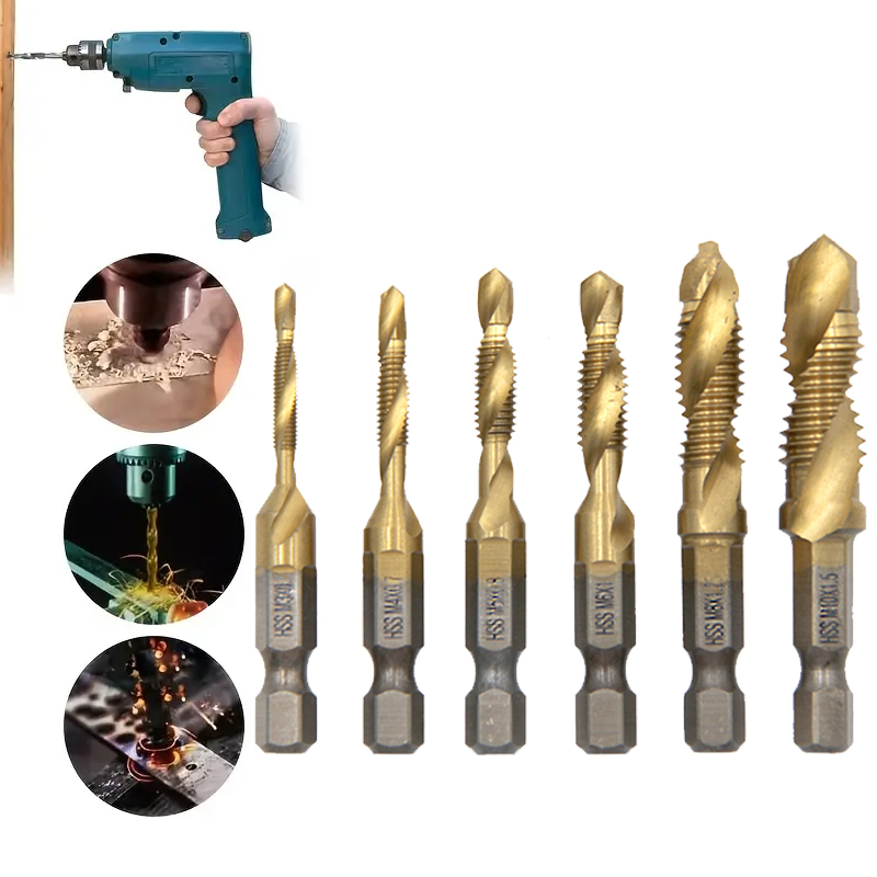6pcs 1/4" Hex Shank Drill Tap Combination Bit Set, Screw Tapping ...