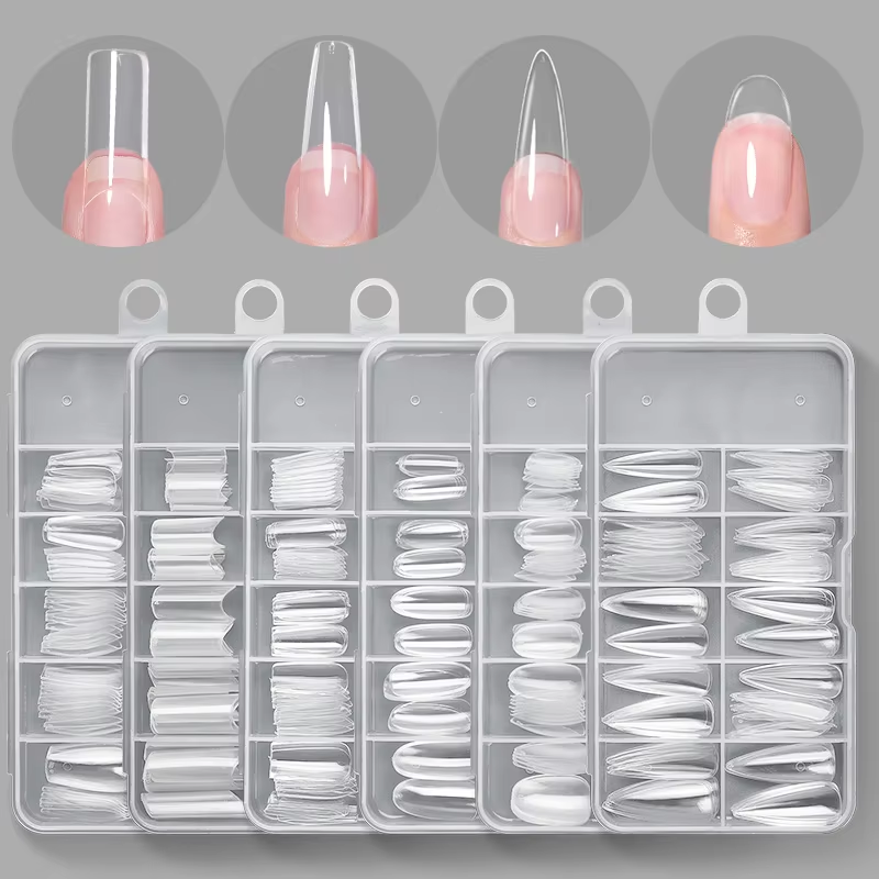 100Pcs/Box Short Almond False Nails Full Cover Sculpted Soft Gel Nail ...