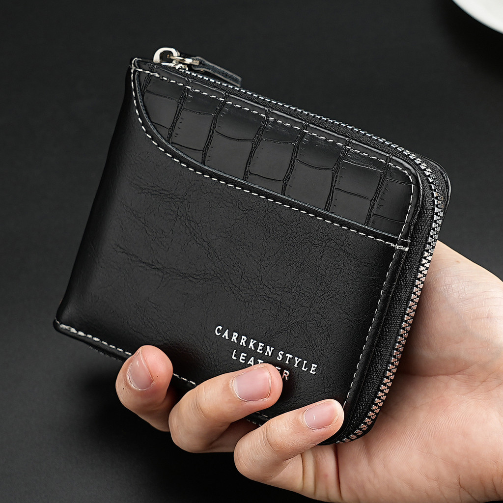 1 Retro Stitching Stone Pattern Zipper Short Wallet Youth Fashion ...