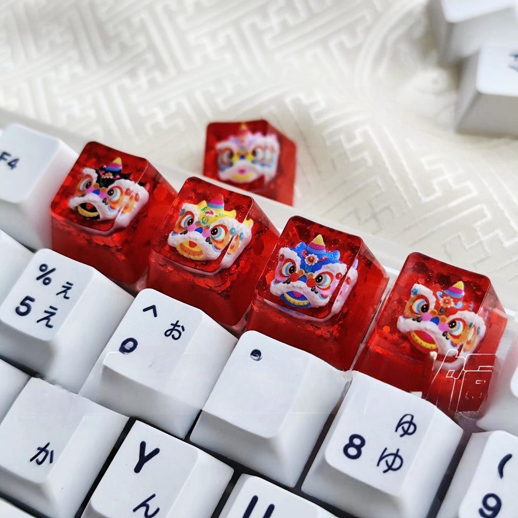 1 Piece Resin Cute Chinese Style Lion Keycap Unique Cross Axis ...
