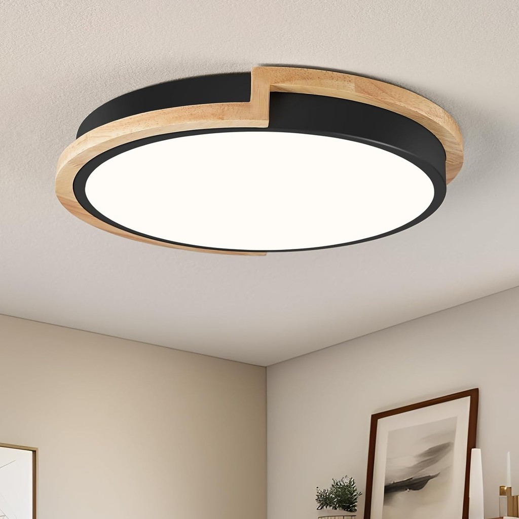 LED wooden edge iron art ceiling light, 48W three color dimming, simple ...