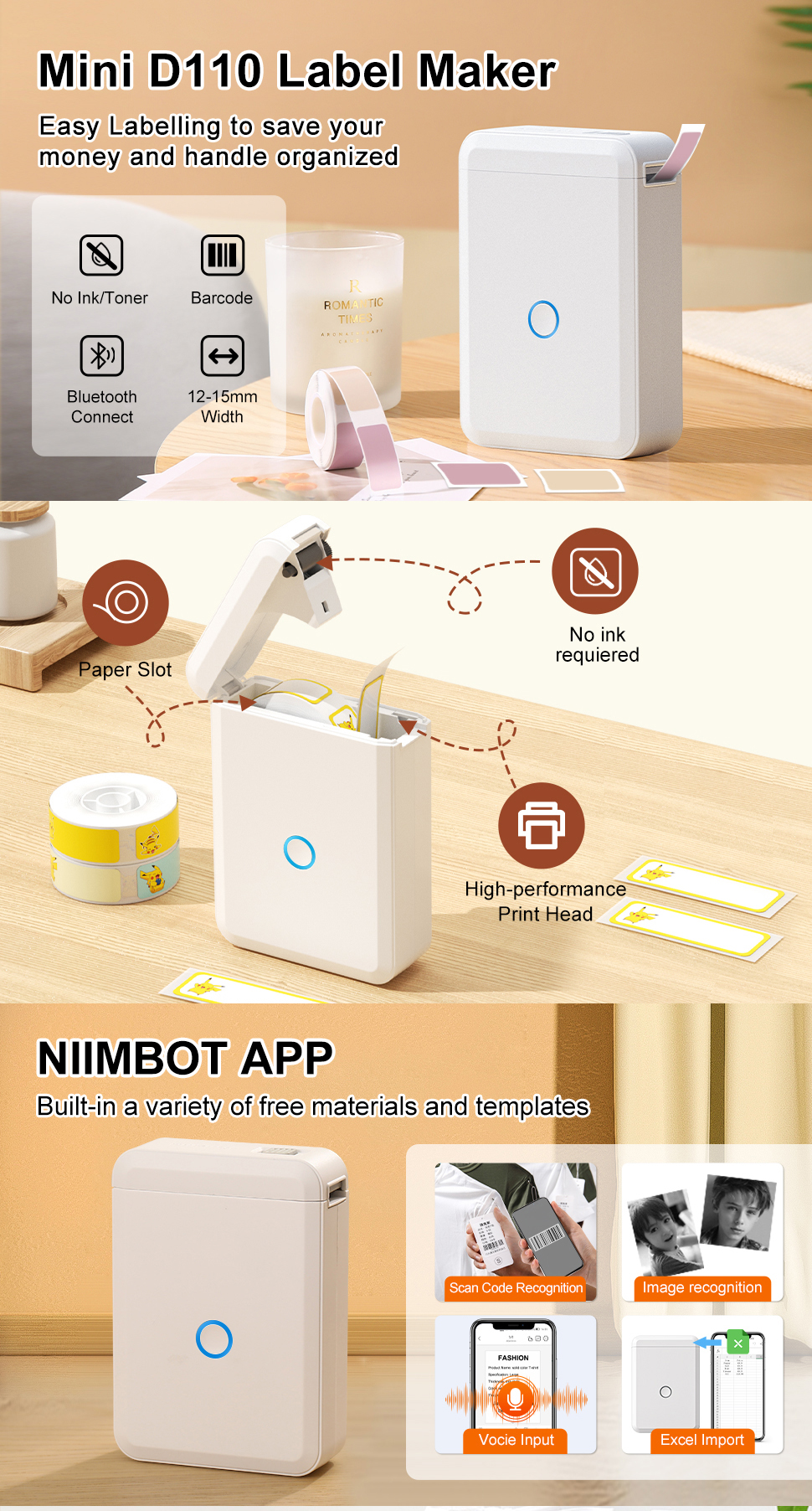 NIIMBOT D110 Label Maker Machine With Tape, Small Thermal Sticker ...