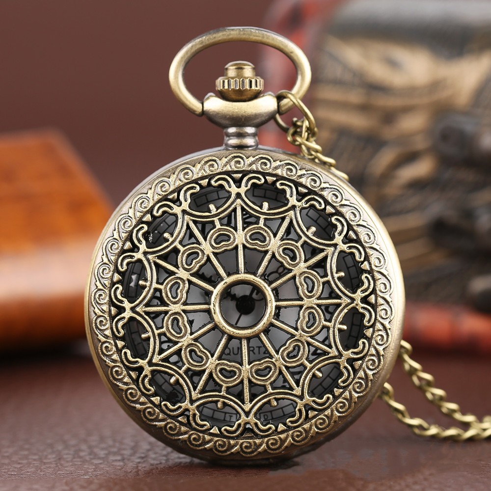 Classic Retro Style Hollow Spider Web Bronze Pocket Watch Quartz ...