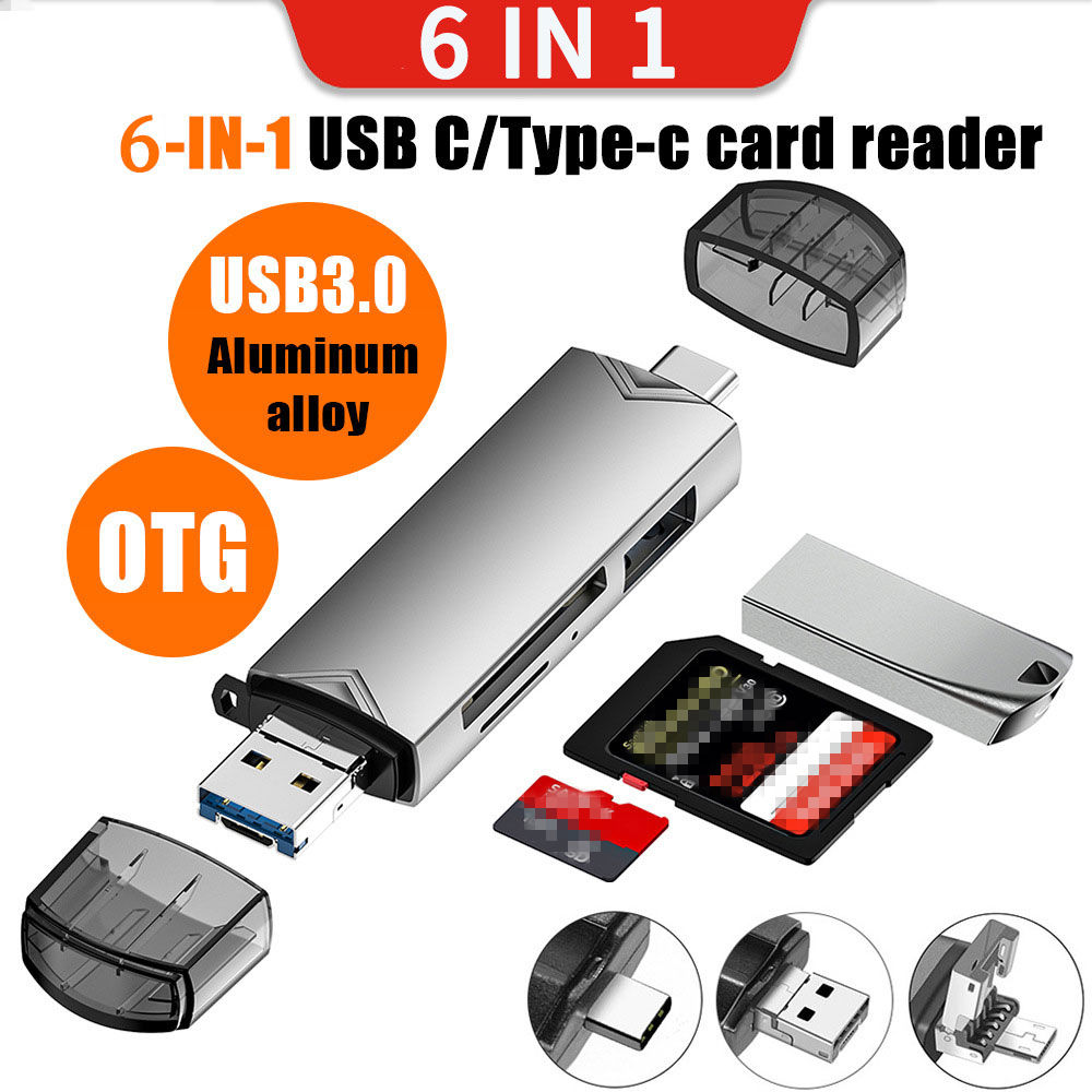 6-IN-1 OTG Card Reader USB 3.0 To Type C Micro USB Cardreader Adapter ...