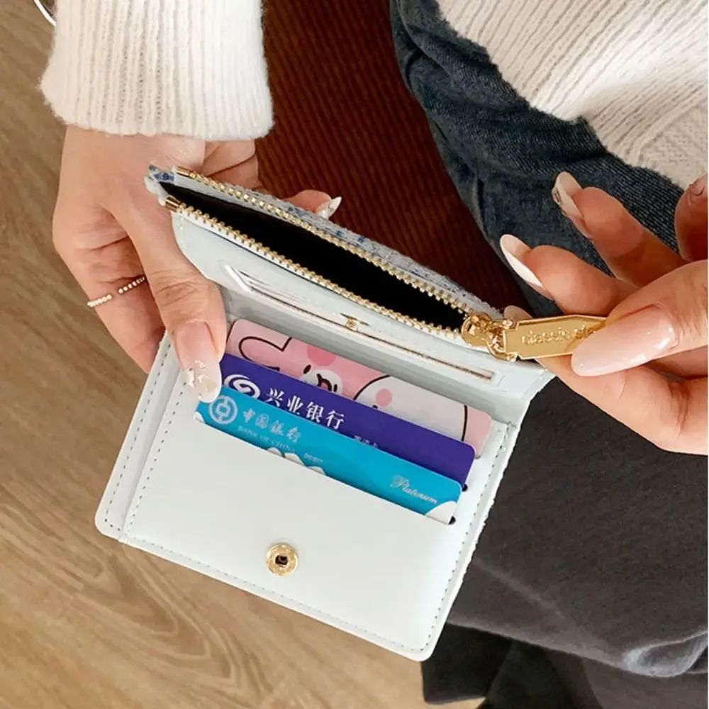 Women's PU leather short wallet, mini silver bag, retro fashion, cute ...
