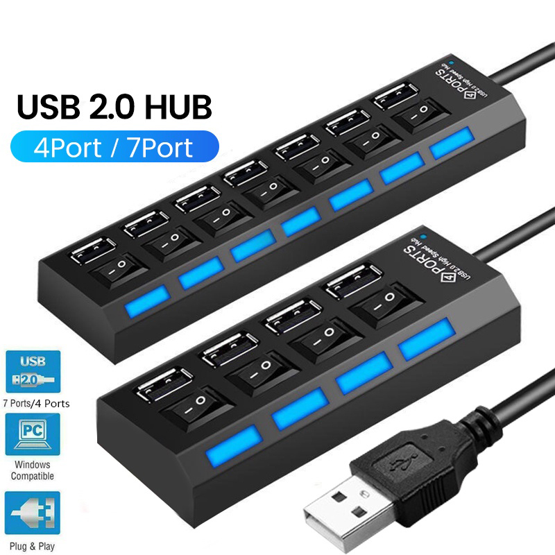 4/7 Ports USB2.0 HUB High Speed Multi USB Splitter Hub Power Adapter ...