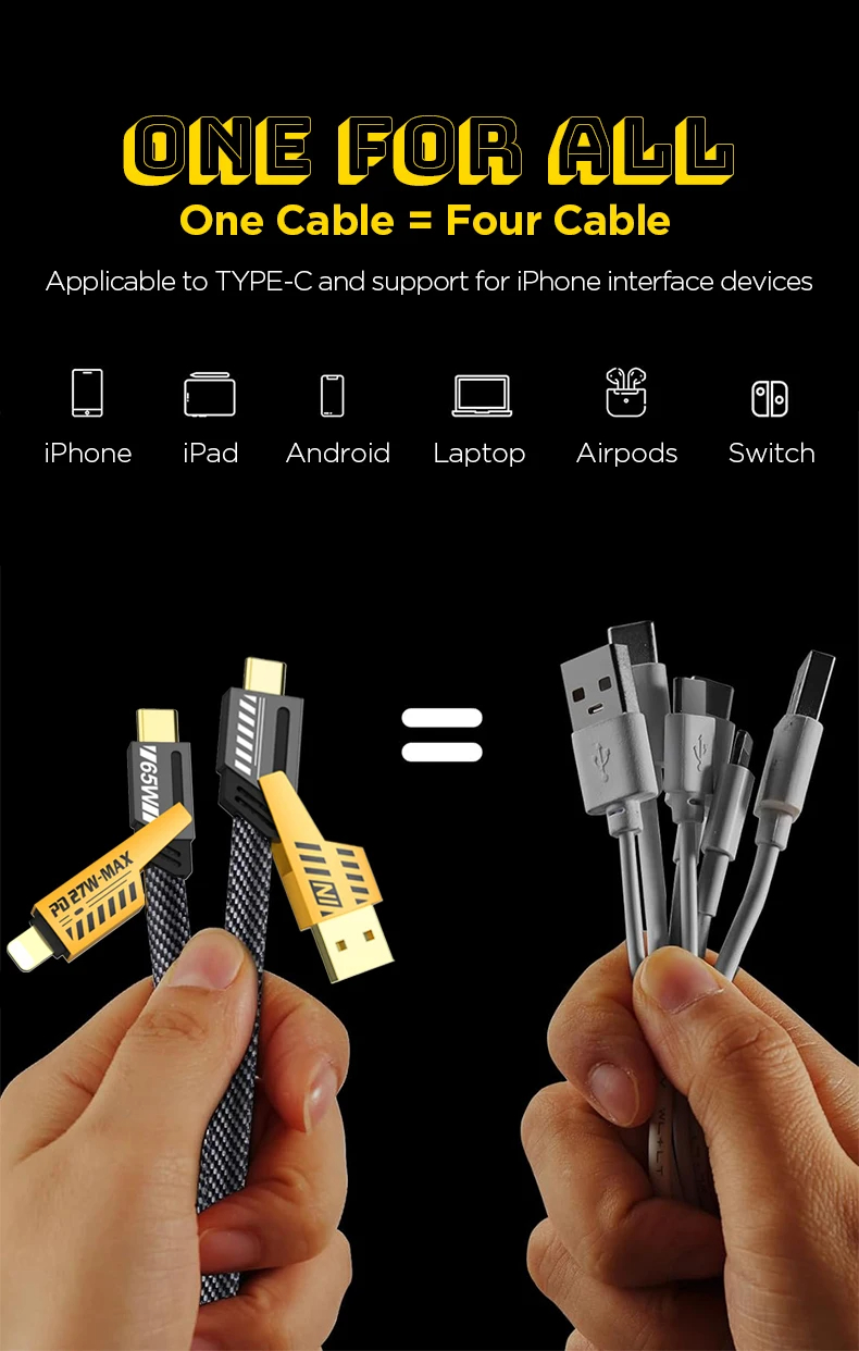 4 In 1 65W Fast Charging Cable Cord For Android Usb Type C Charger ...