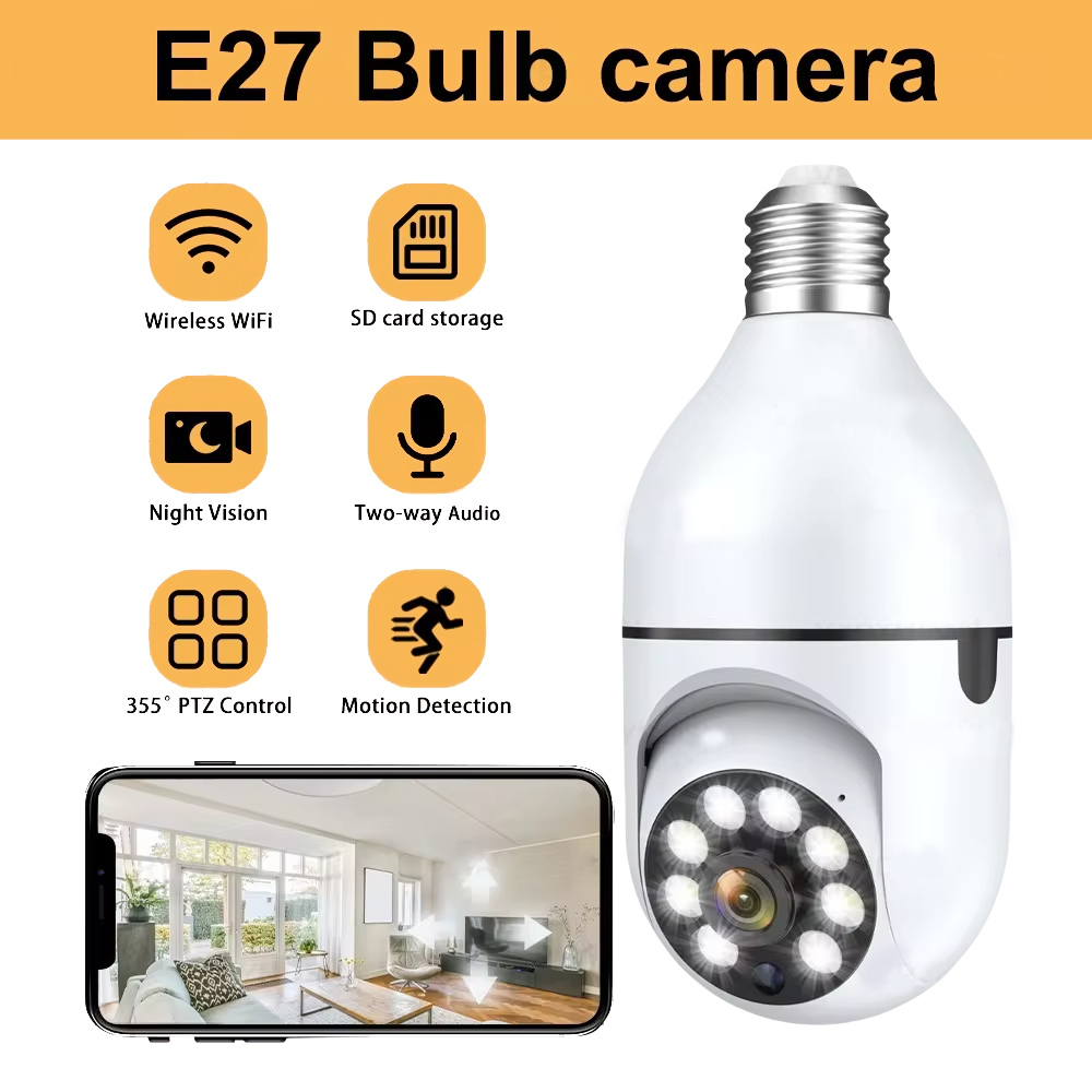 E27 Bulb Camera IP Camera AI Human Motion Detect Full Color Night ...