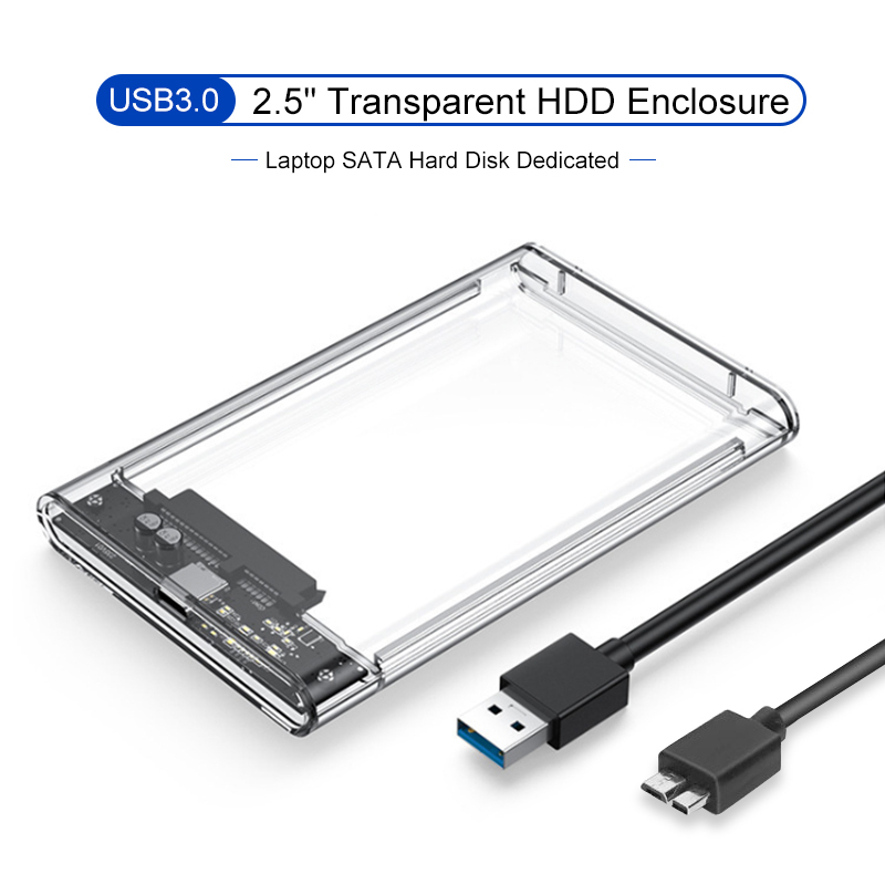 Hard Drive Disk Case Transparent HDD Enclosure 2.5" USB3.0 TO Micro Cable External SATA Box SSD ...