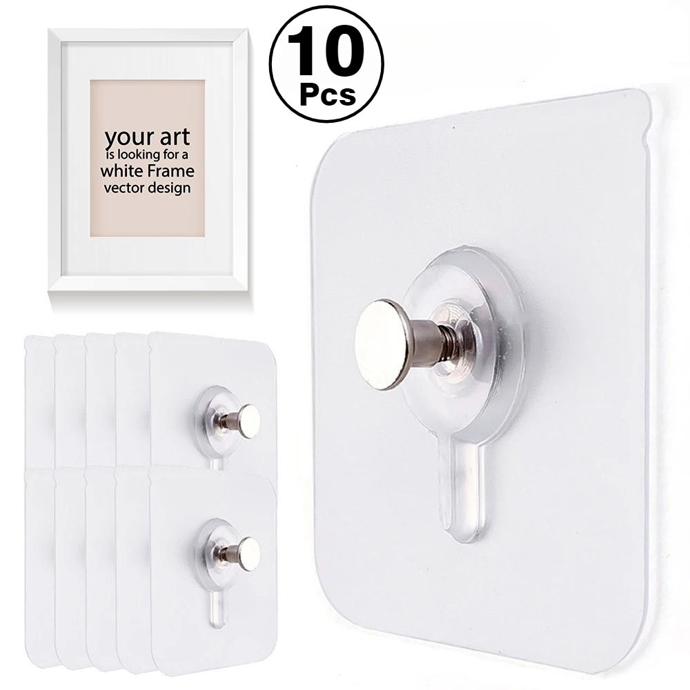 10 PCS Adhesive Wall Screws Hanging Nails Wall Hook Self Adhesive No ...