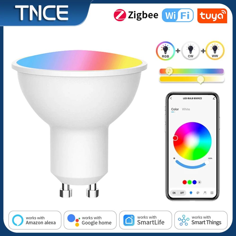 TNCE Tuya WIFI/Zigbee GU10 LED Bulb RGB C+W White Dimmable Lamp Smart ...