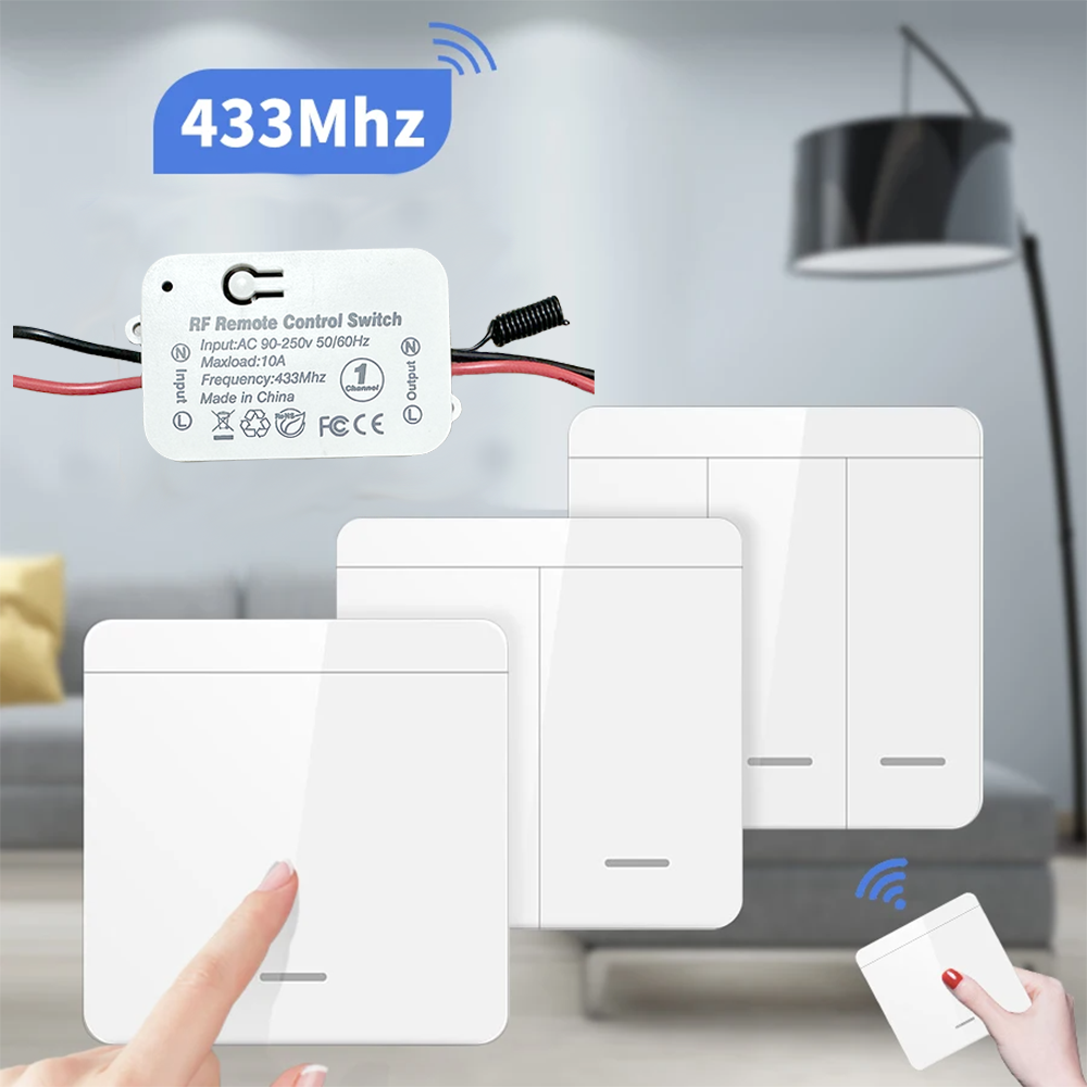Wireless Light Wall Switch RF 433Mhz Remote Control 1/2/3Gang ...