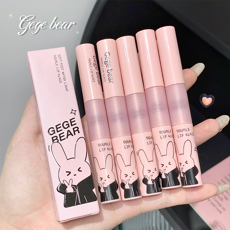 Gege bear Double-headed Lip Glaze Water Light Mirror Matte Velvet Lip Mud Bare Face Whitening ...