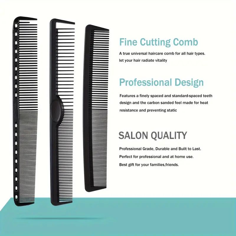 Carbon Comb Set -3-Piece Set, Compatible with Men's Flat Head Scissors ...