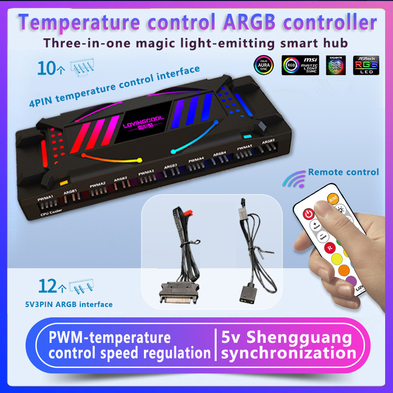 3in1 ARGB Controller 4Pin PWM 5V 3Pin ARGB Cooling Fan Smart Remote ...