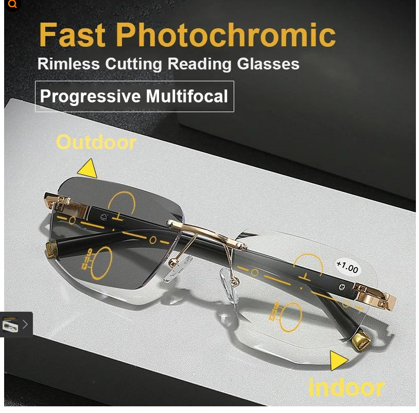 Progressive Multi-focus Reading Glasses For Men Metal Frameless ...