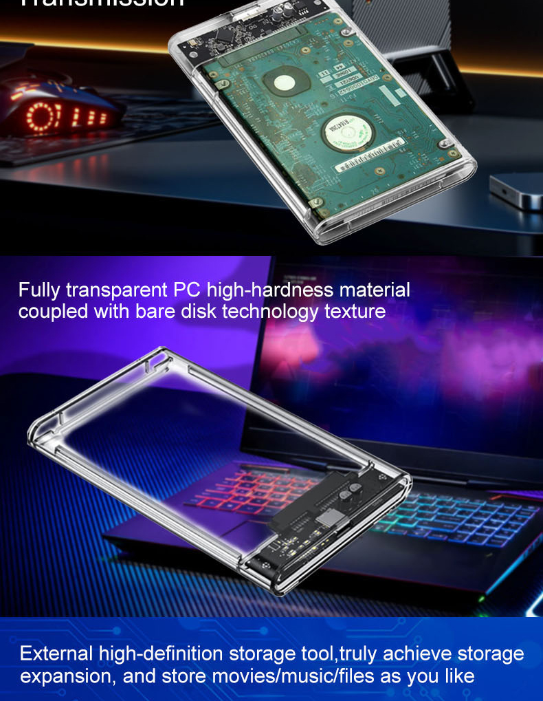 Hard Drive Disk Case Transparent HDD Enclosure 2.5" USB3.0 TO Micro ...