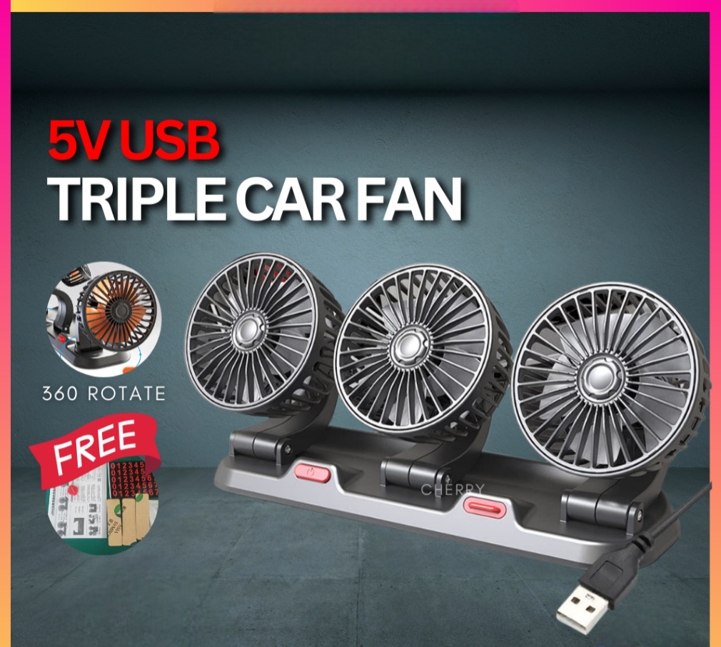 CHERRY Car Strong Triple Fan 360 Air Conditioning 3X Cooler Desktop USB ...