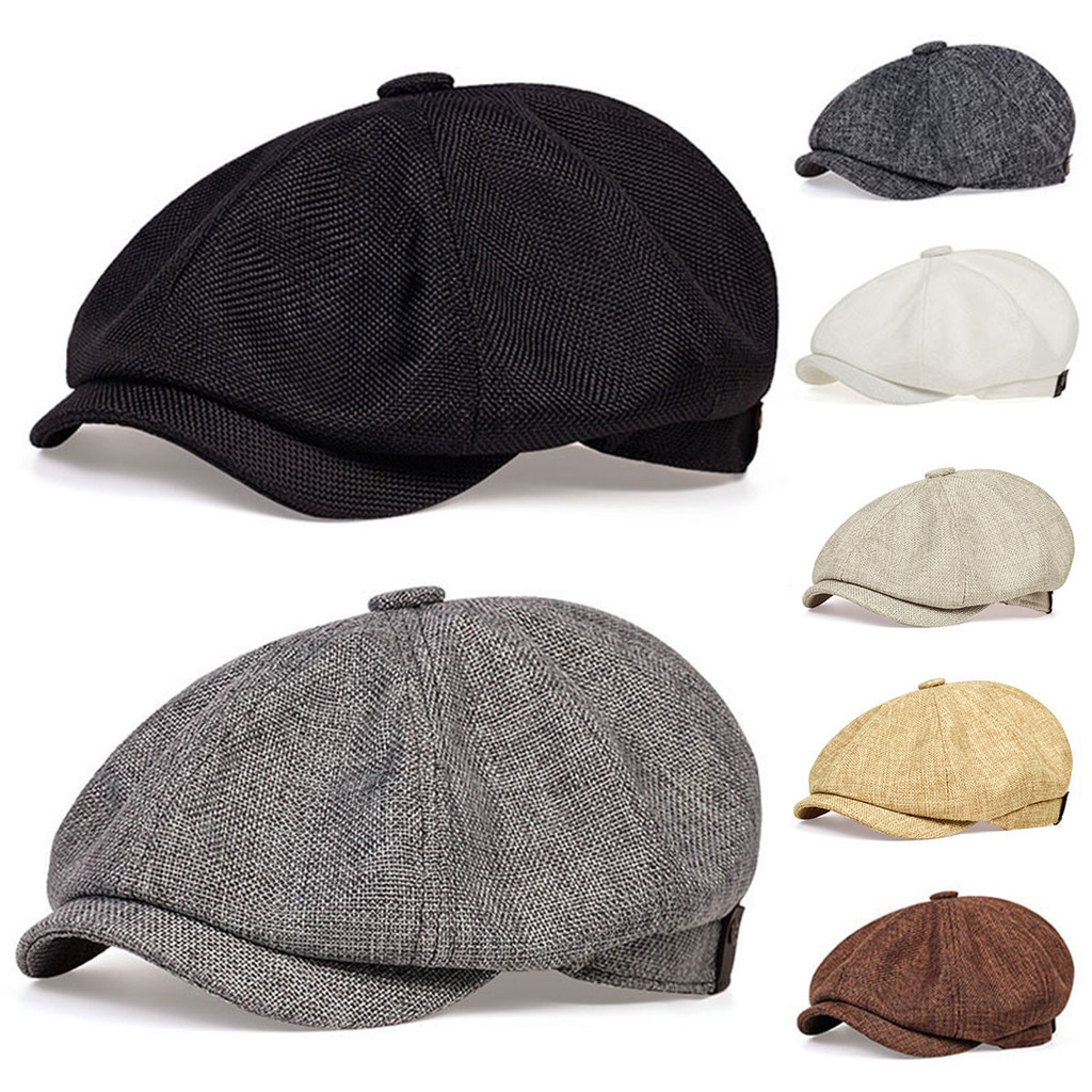 British Retro Unisex Beret Cap Linen octagonal Hat Spring/Autumn Gift ...